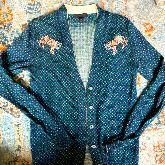 J. Crew | Sweaters | J Crew Green And Blue Tiger Sweater | Poshmark